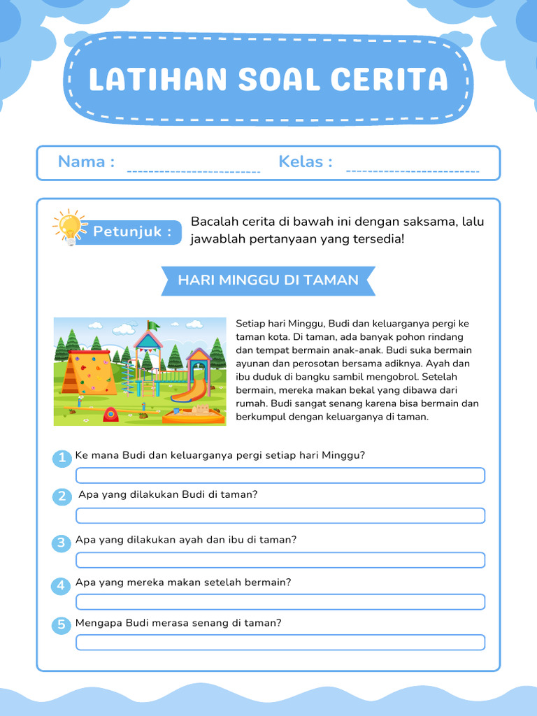 Worksheet Soal Cerita Bahasa Indonesia | PDF