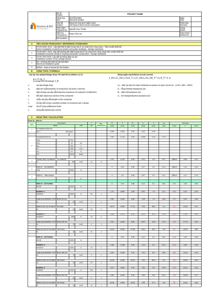 Sample - Template - Project - Volt Drop & Short Circuit Calculation | PDF