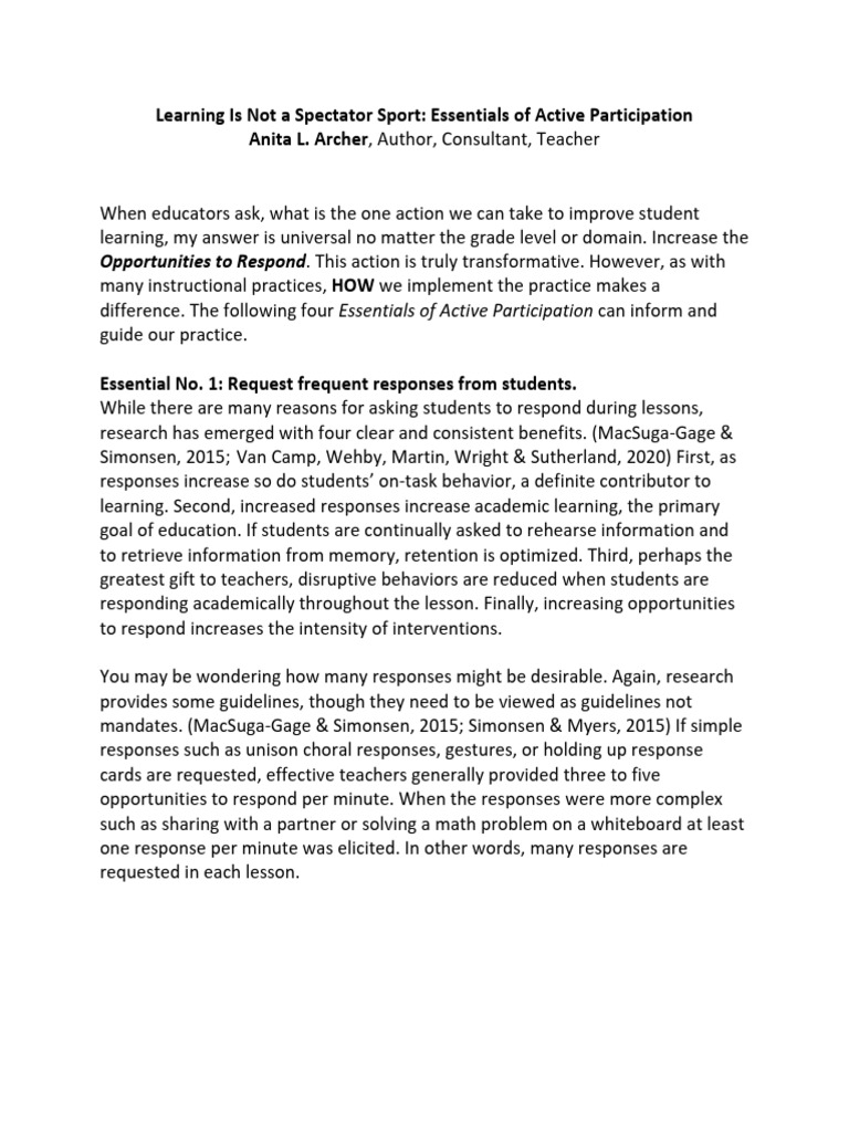 Learning Is Not A Spectator Sport Blog | PDF | Learning | Teachers