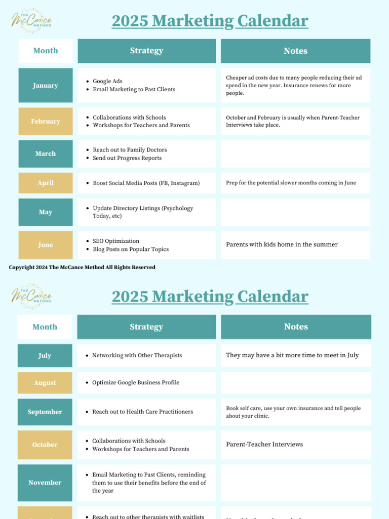 2025 Marketing Calendar The McCance Method | PDF | Psychology | Health Care