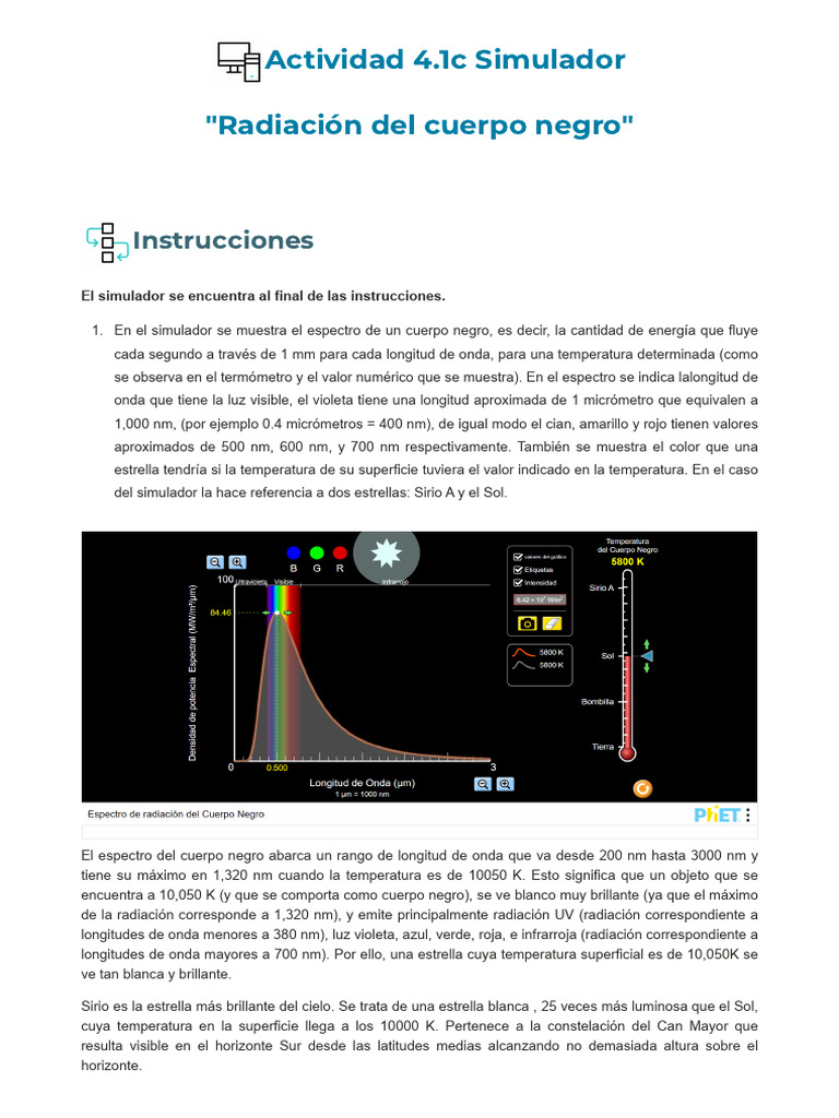 Simulador PhET-Radiaci-n Del Cuerpo Negro | PDF | Espectro ...