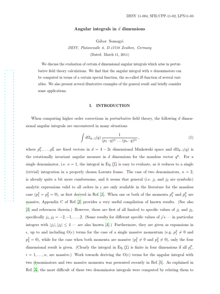 Angular Integrals in d Dimensions | PDF | Integral | Function (Mathematics)