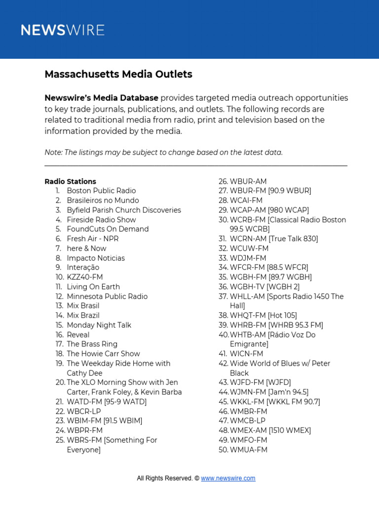 Massachusetts Media Outlets Overview | PDF | Broadcasting | Radio ...