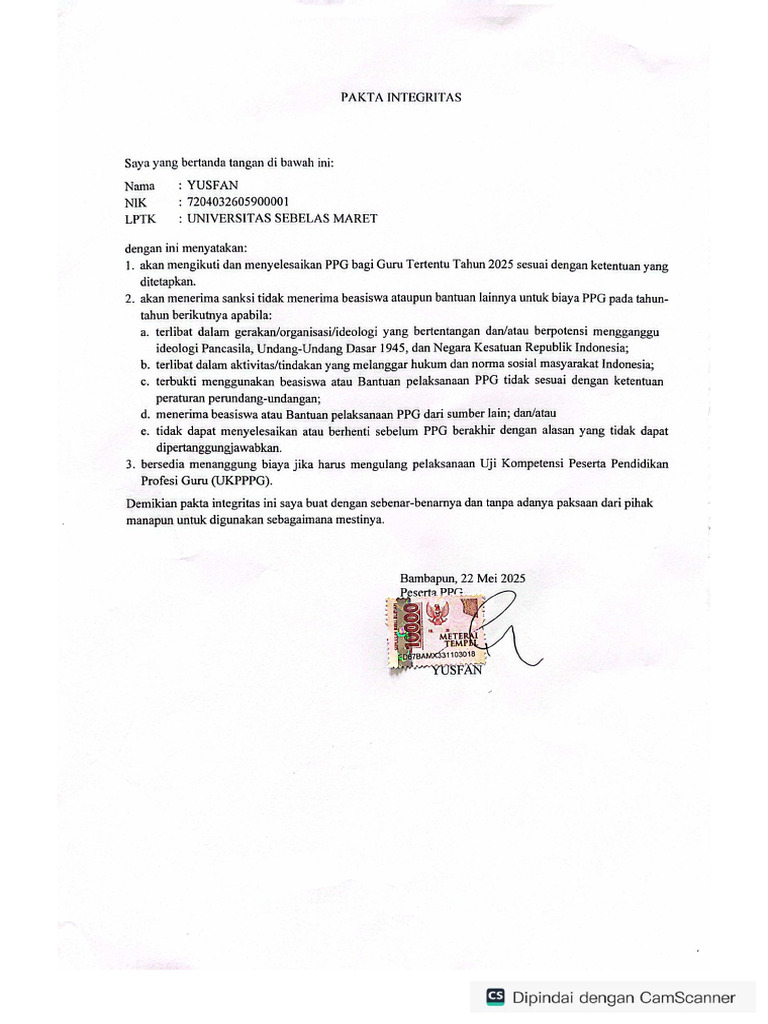 Pakta Integritas | PDF