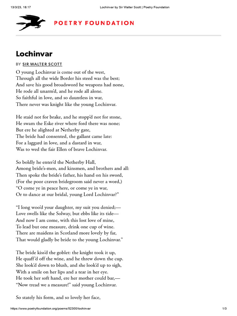 Lochinvar by Sir Walter Scott _ Poetry Foundation | PDF | Bride ...
