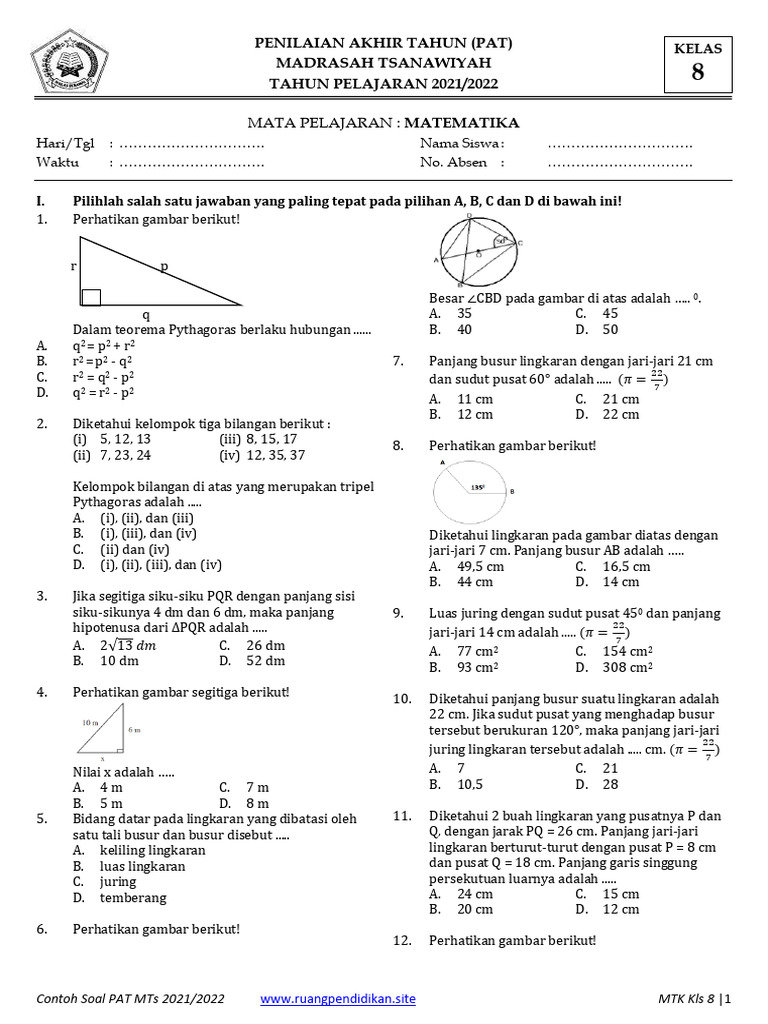 Soal PAT MTK VIII | PDF
