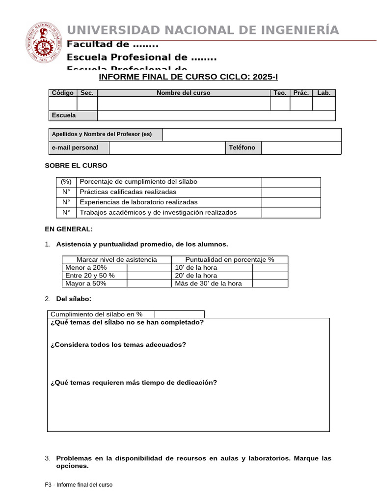 Formato 3 Informe de Fin de Ciclo | PDF | Maestros | Plan de estudios