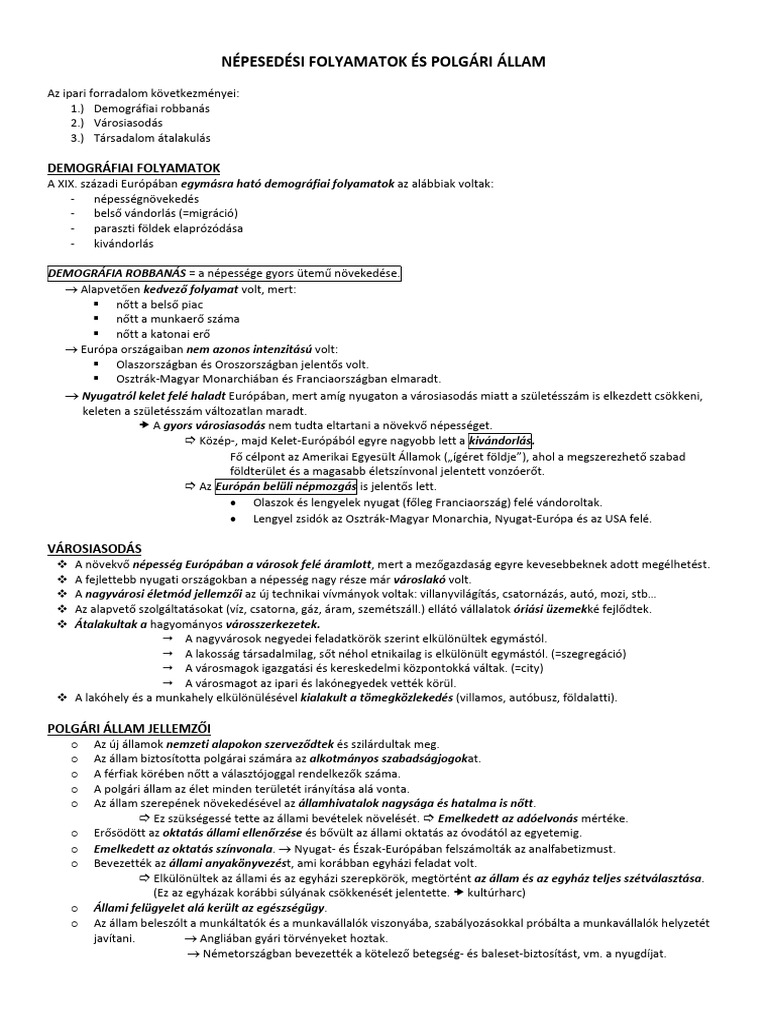 Történelem - 4.5 - Népesedés Folyamatok És Polgári Állam | PDF