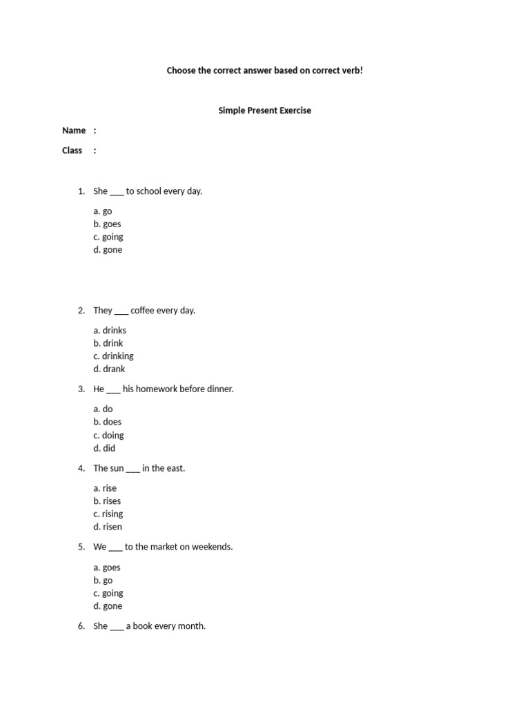Simple Present Verb Exercise | PDF
