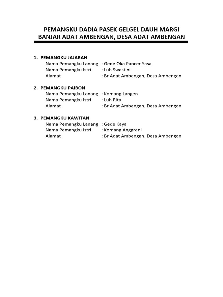 Pemangku Dadia Pasek Gelgel Dauh Margi | PDF