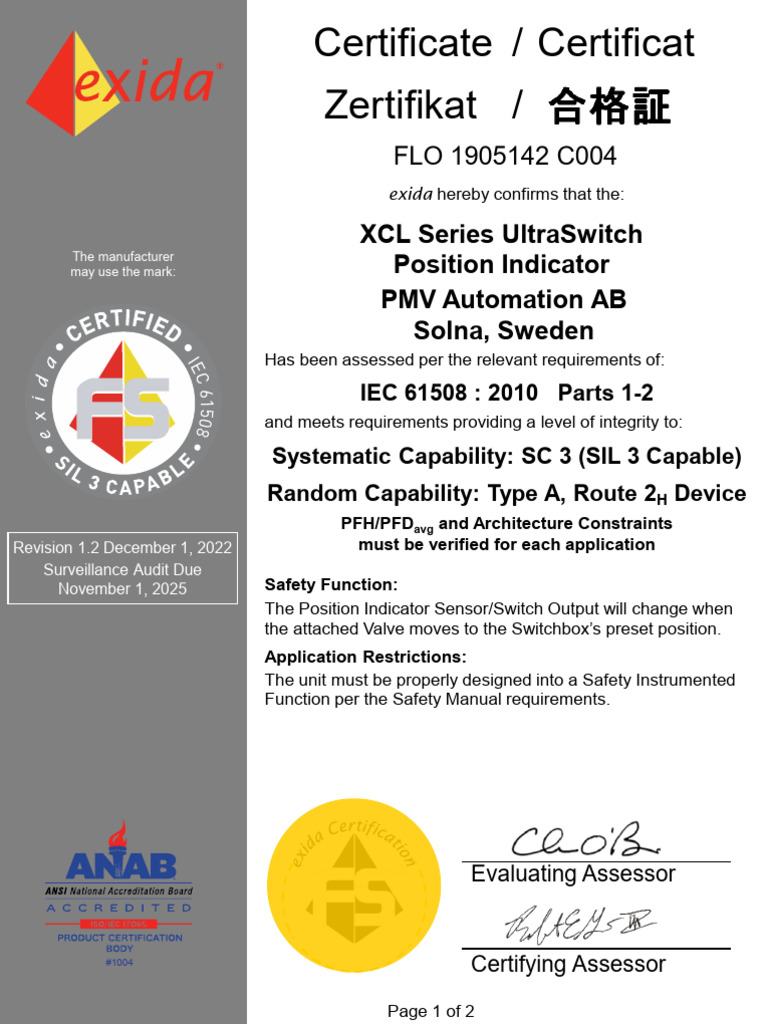 Automax Switchbox SIL3 Certificate | PDF | Systems Thinking | Safety