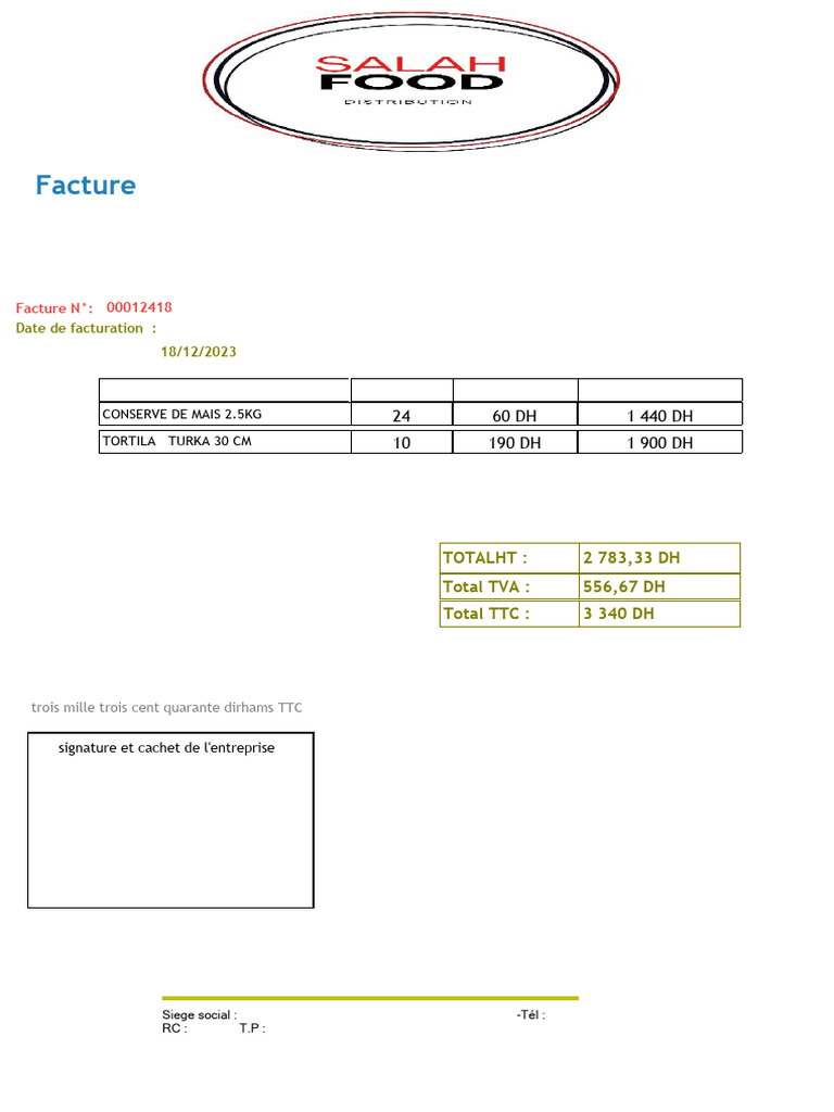 Facture Nourin Event Sarl - Janv 2024 | PDF