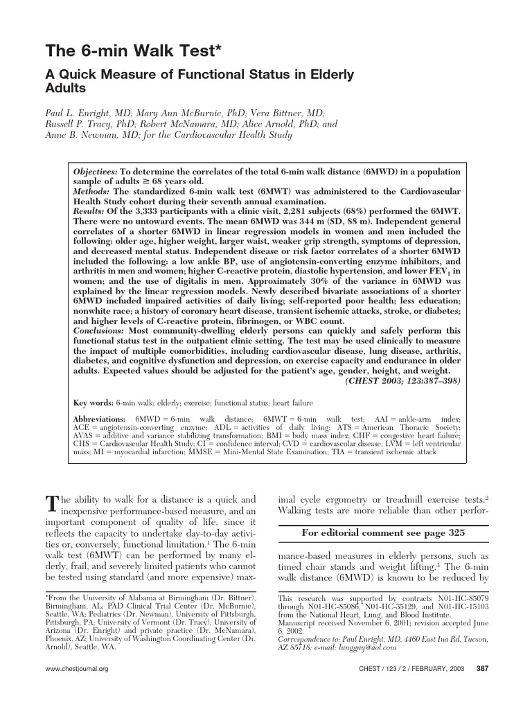 2003 Enright The 6 Min Walk Test | PDF | Regression Analysis | Heart ...