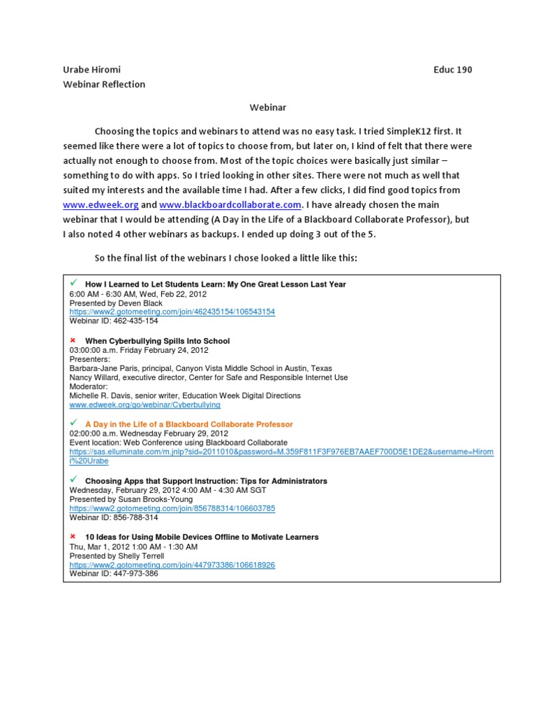 Webinar Reflection | PDF | Web Conferencing | Cyberbullying