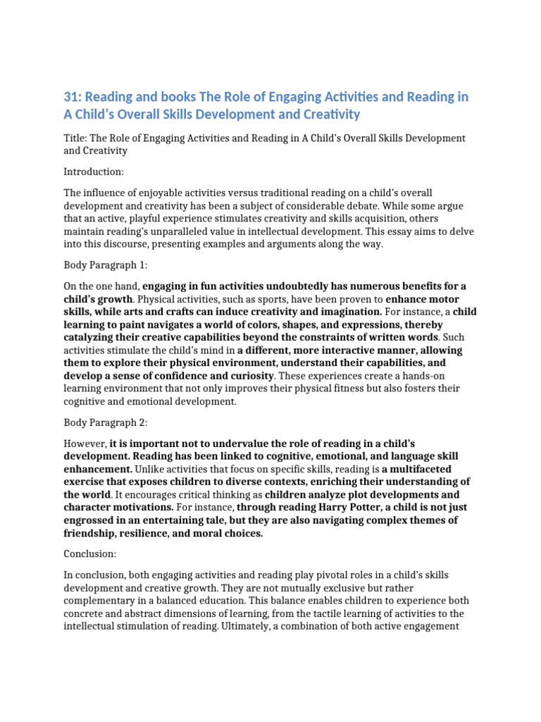 31 Reading and Books The Role of Engaging Activities and Reading in A Childs Overall Skills ...