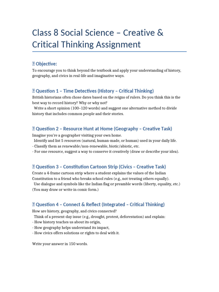 Holiday Home Work SST Class 8A | PDF