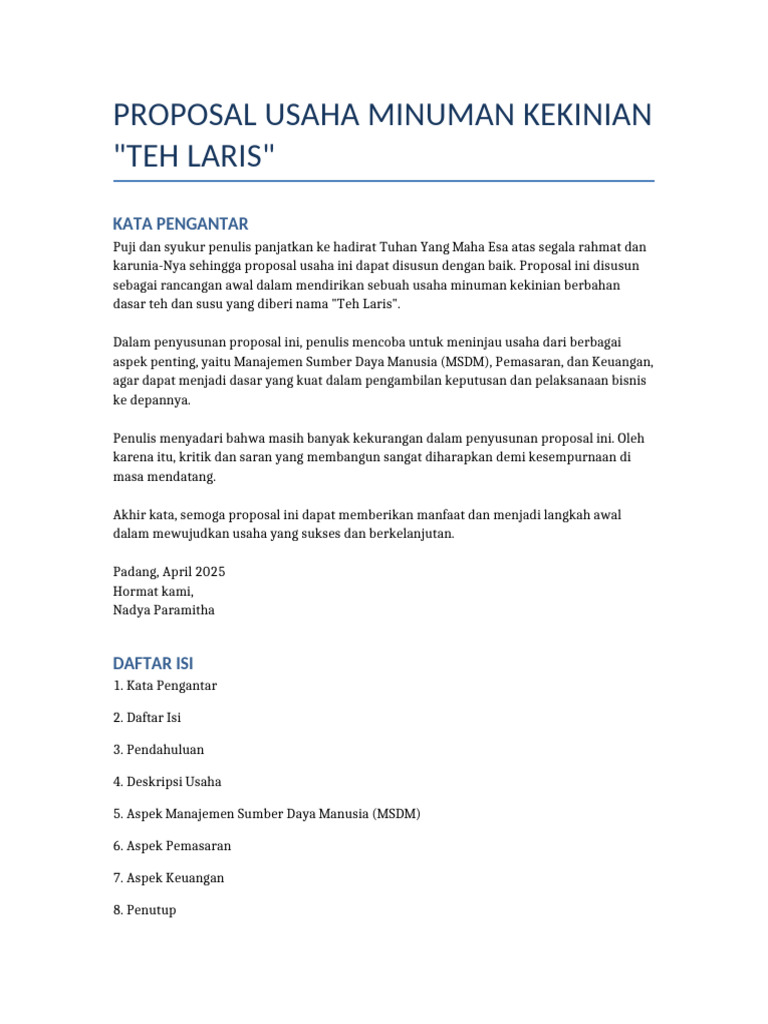 Proposal Usaha Teh Laris - Versi Rapi | PDF