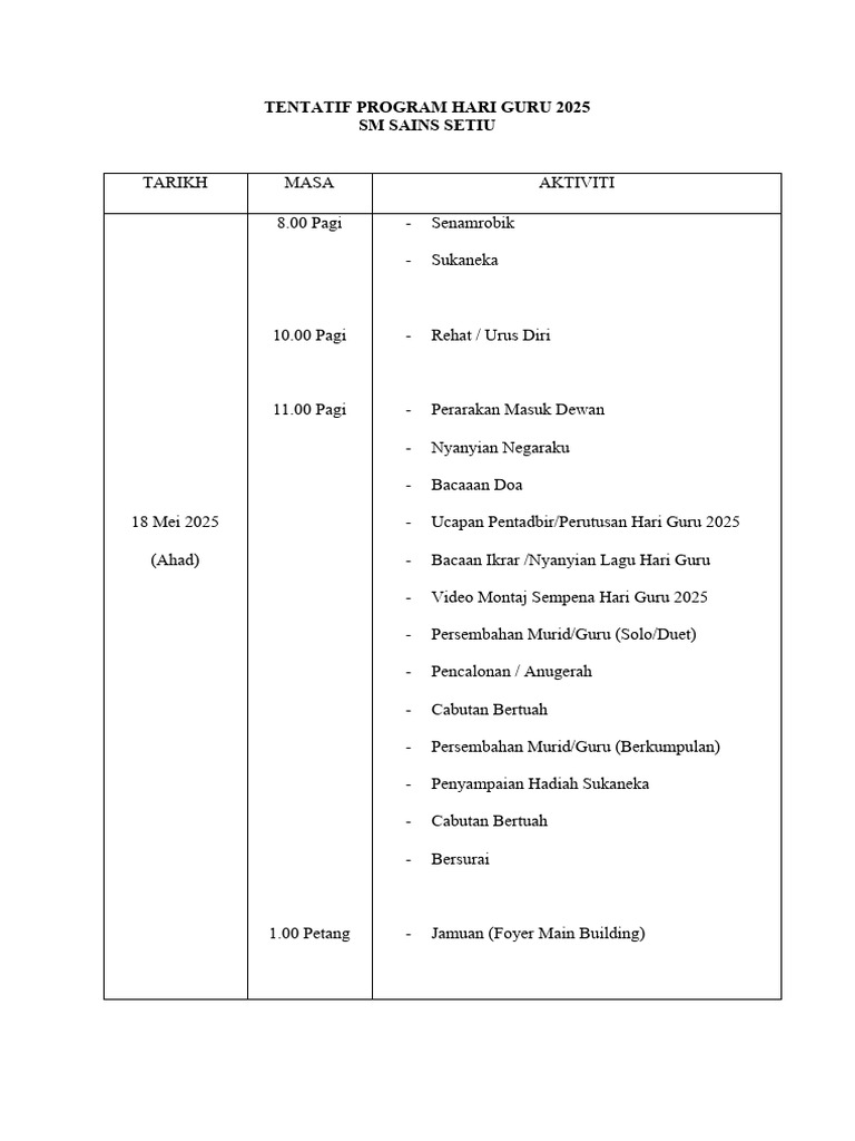 Tentatif Program Hari Guru Sais 2025(1) | PDF