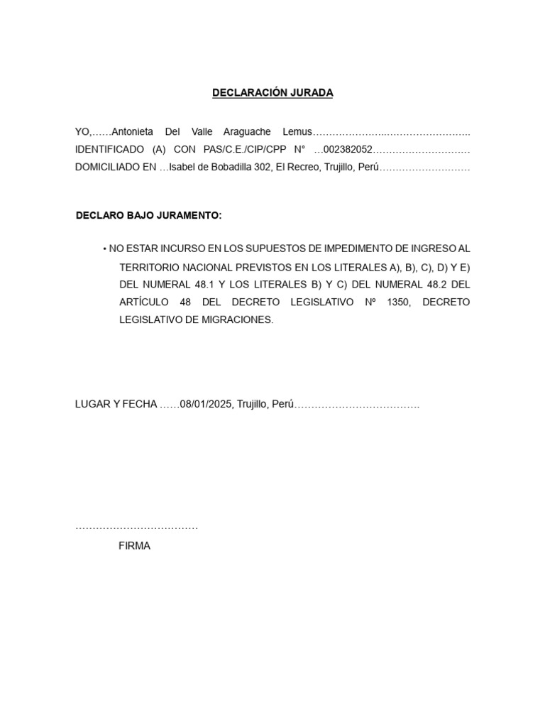 Declaracion Jurada Anto | PDF