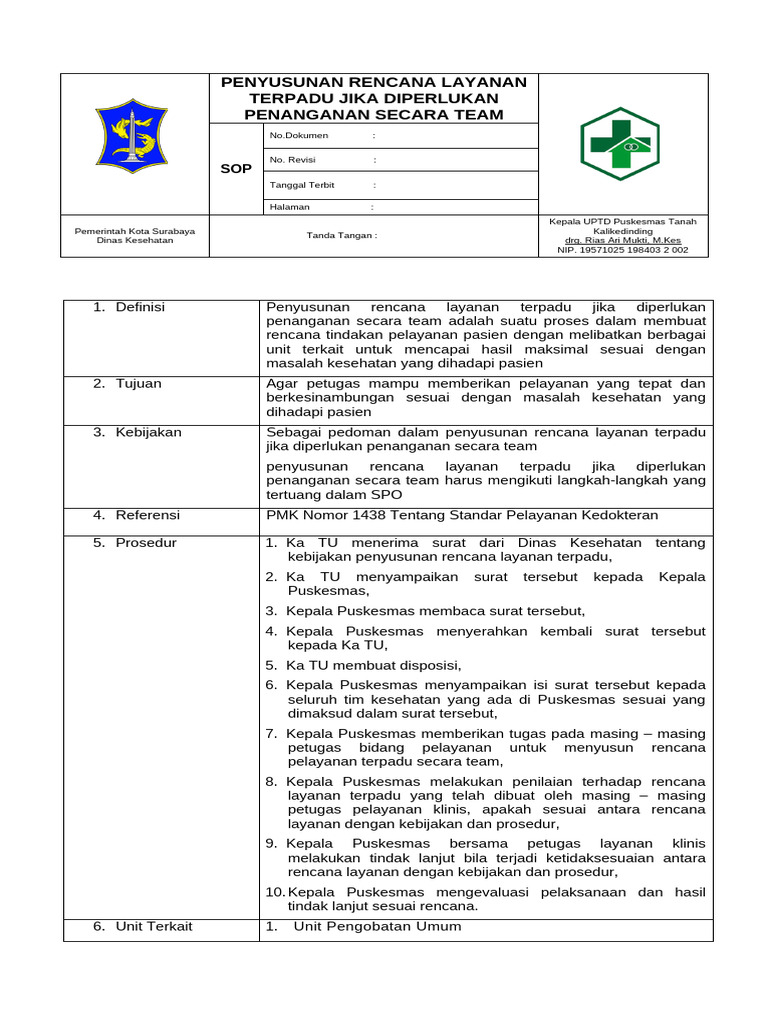sop penyusunan rencana layanan terpadu | PDF