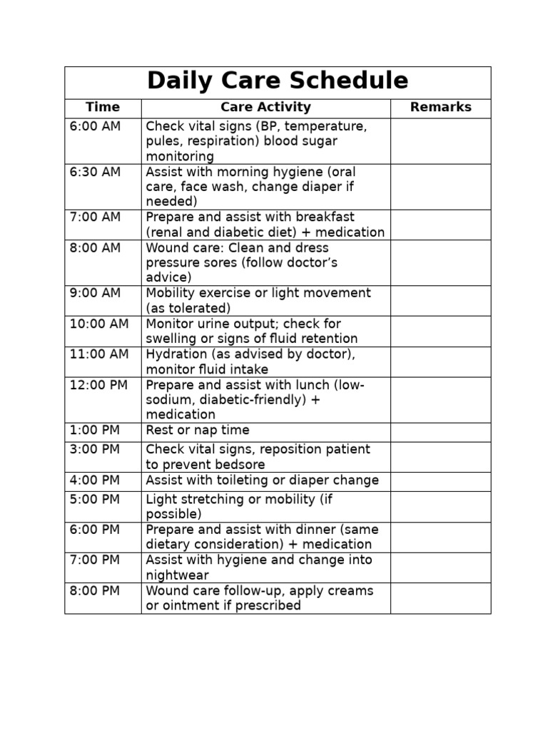 Daily Care Schedule | PDF