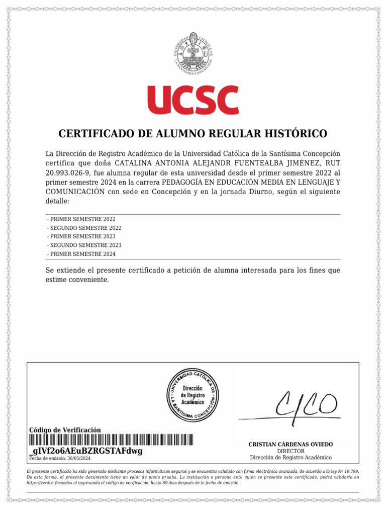 Certificado de Alumno Regular Hist%C3%B3rico 4901006 | PDF