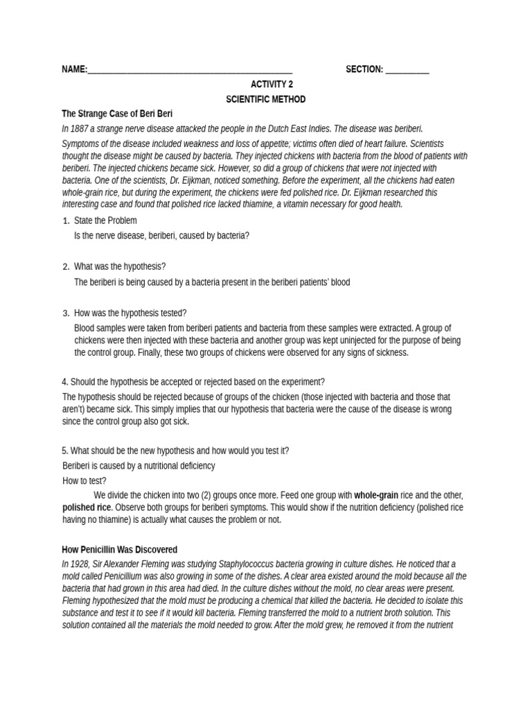 Activity 2 The Scientific Method | PDF | Microbiology | Diseases And Disorders