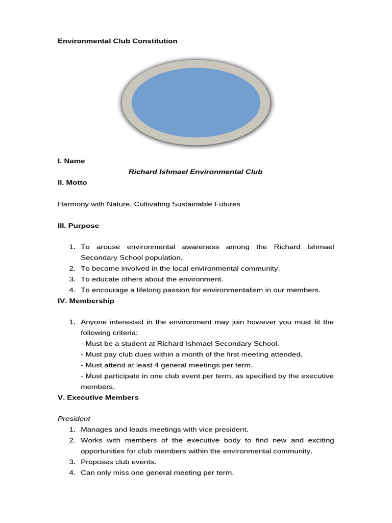 Richard Ishmael Environmental Club Constitution | PDF | Government