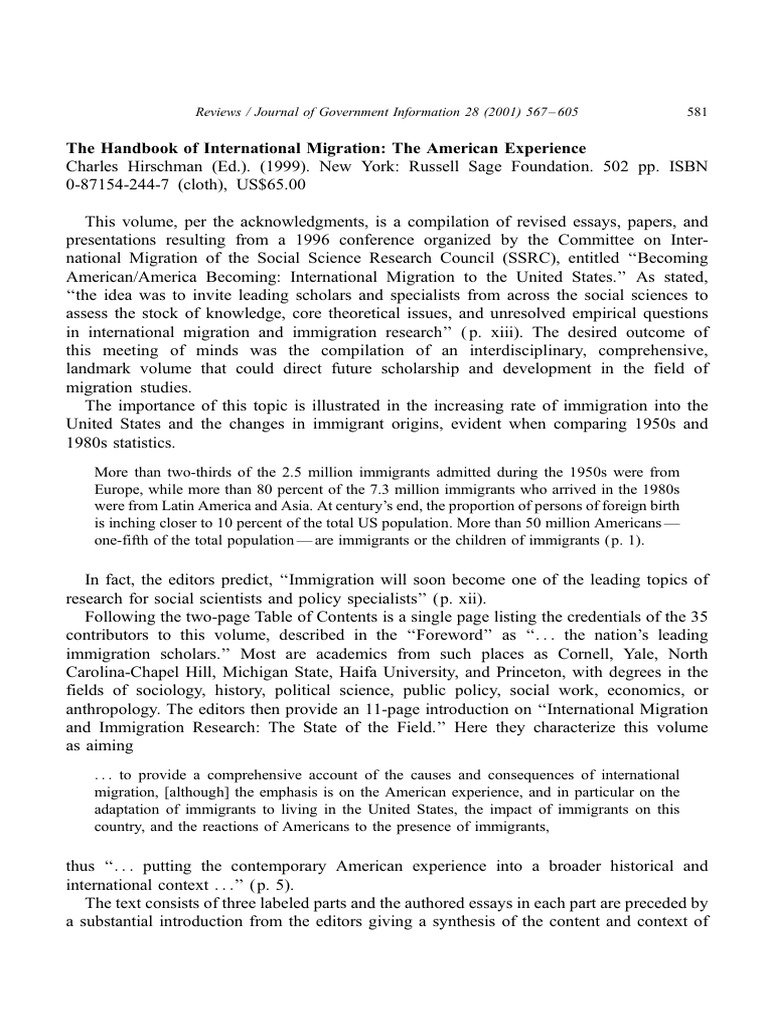 The Handbook of International Migration | PDF | Immigration | Cultural ...