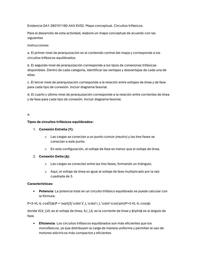 Evidencia GA1 280101160 AA3 EV02 Mapa Conceptual Circuitos Trifásicos | PDF | Corriente ...