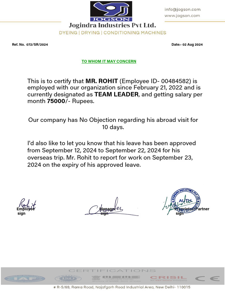 Rohit Employment Letter | PDF