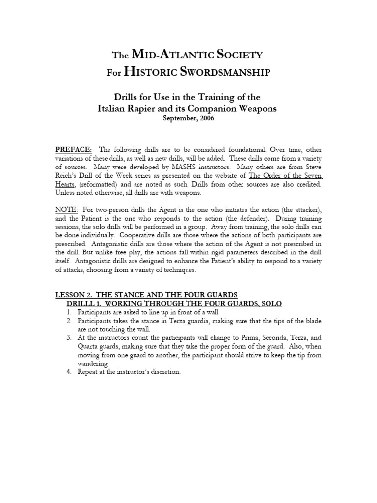 Italian Rapier Training Drills Guide | PDF | Sword | Fencing