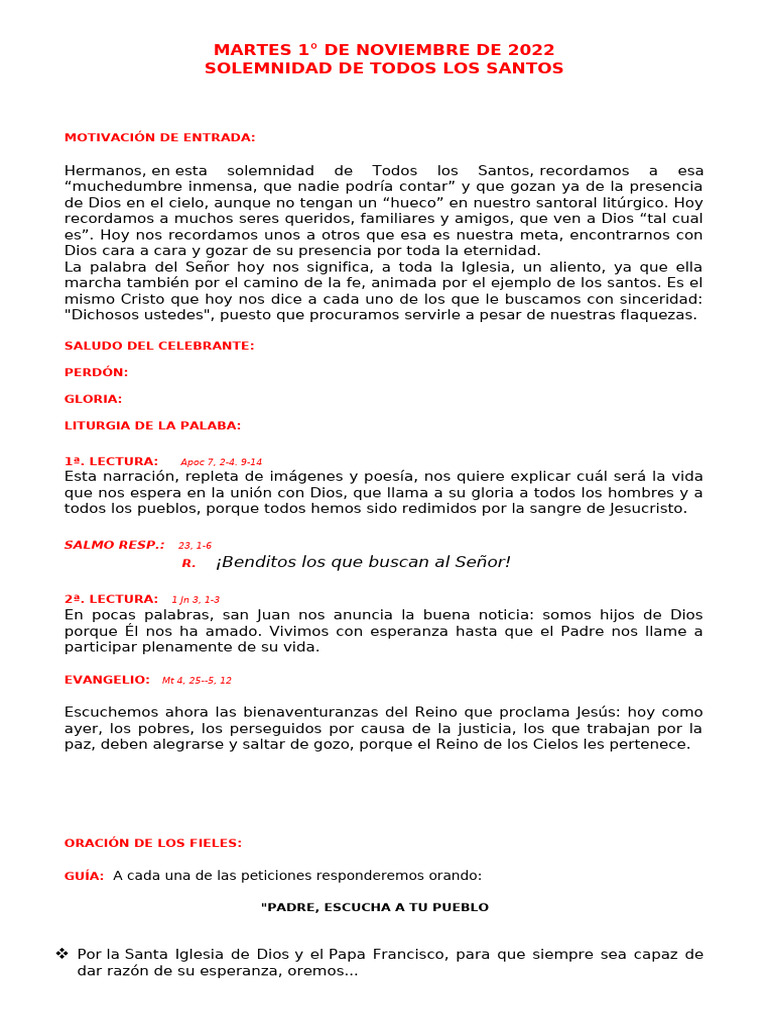 Celebracion 1° Noviembe 2022 | PDF | Cristo (título) | Oración