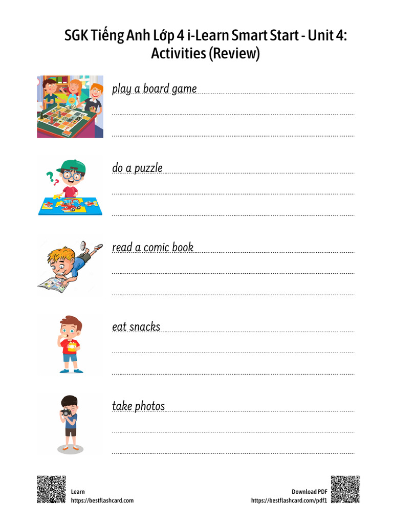 Tập Viết - SGK Tiếng Anh Lớp 4 I-Learn Smart Start - Unit 4 - Activities (Review) | PDF