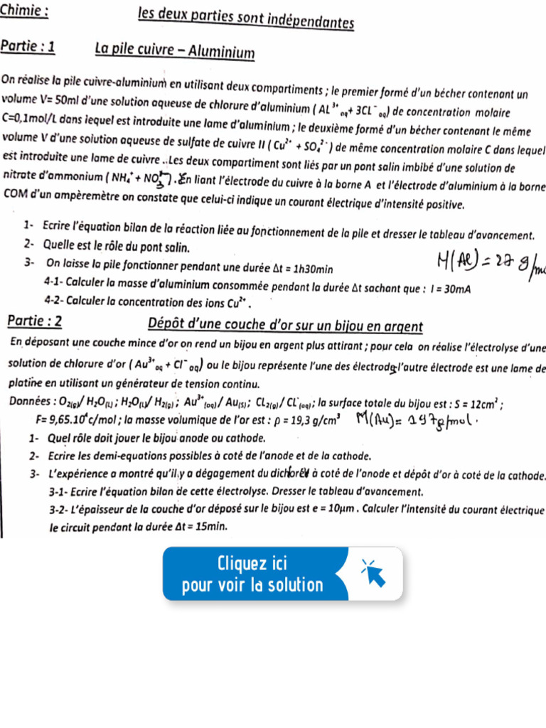 Electrolyse - Exercices | PDF