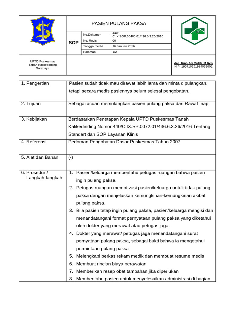 Prosedur Pulang Paksa Pasien Rawat Inap Pdf