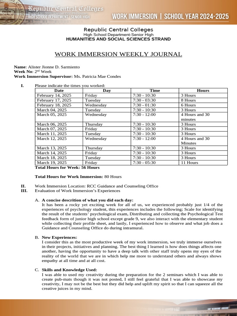 Weekly Journal Template | PDF | Psychology | Behavioural Sciences