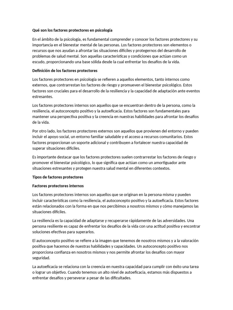 Qué Son Los Factores Protectores en Psicología | PDF | Resiliencia ...