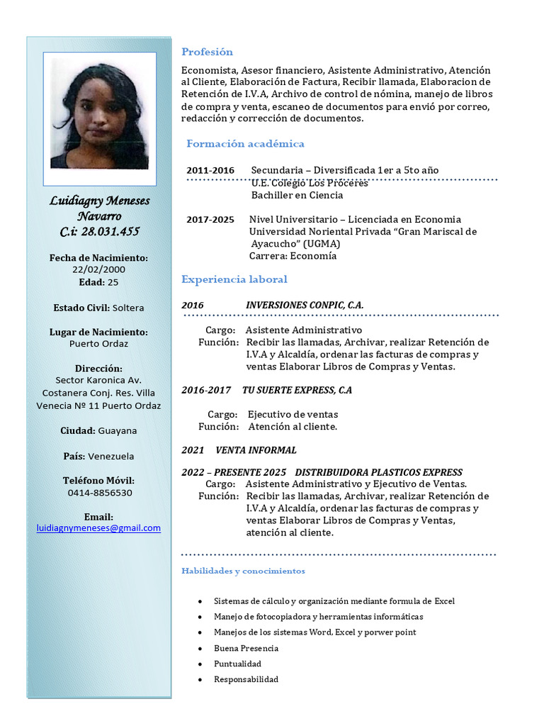 Curriculum Luidiagny Meneses | PDF | Economias