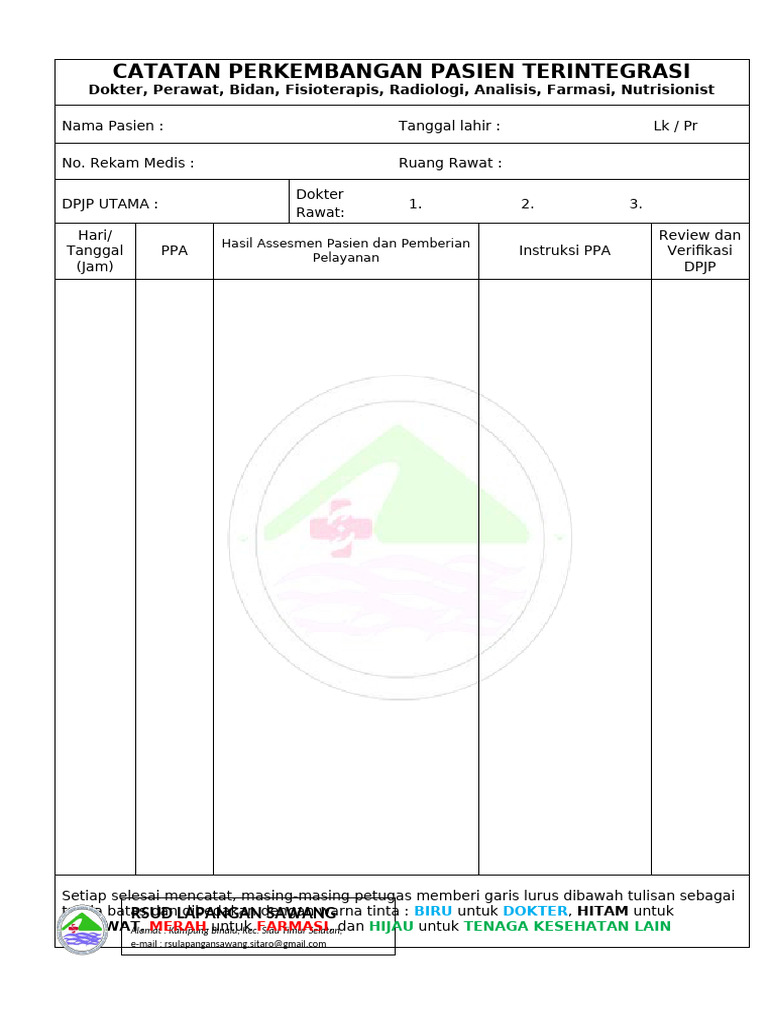 Catatan Perkembangan Pasien Terintegrasi (A4) | PDF