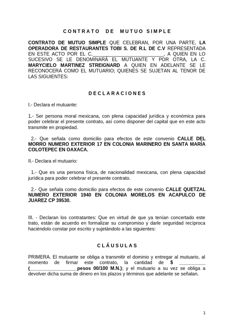 Contrato Mutuo en Blanco | PDF | Derecho privado