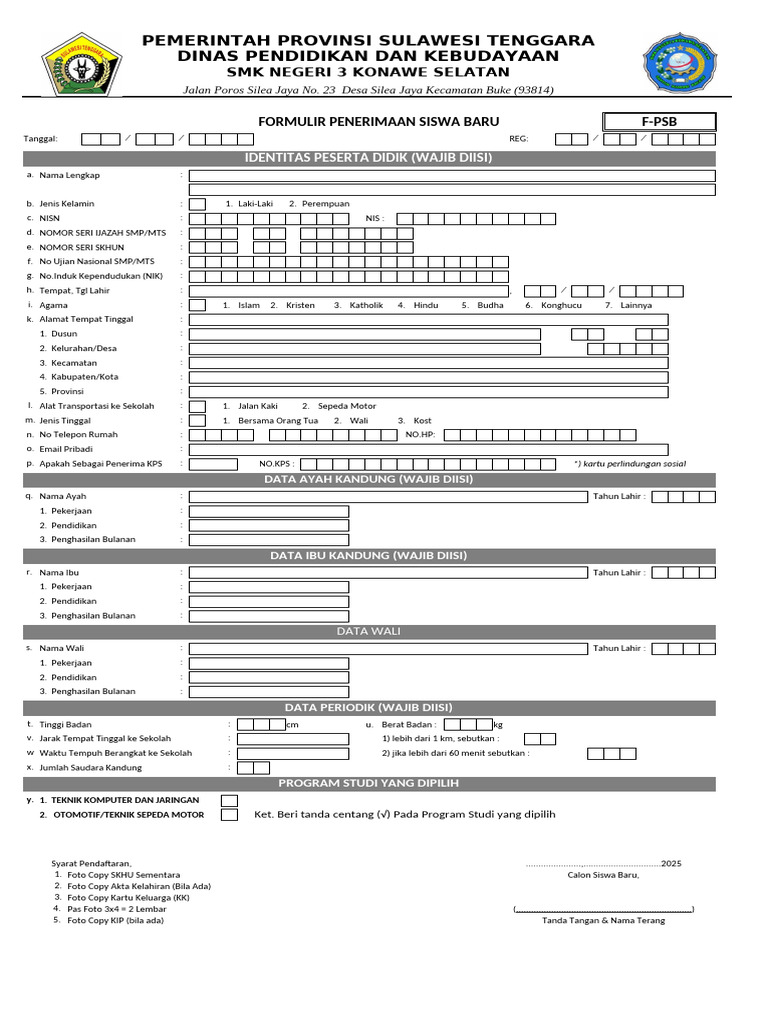 Contoh Formulir Siswa Baru | PDF