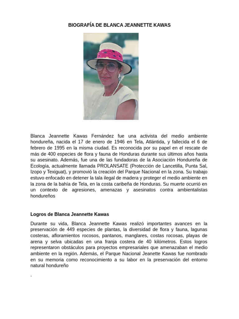 Biografia de Blanca Jeannette Kawas | PDF