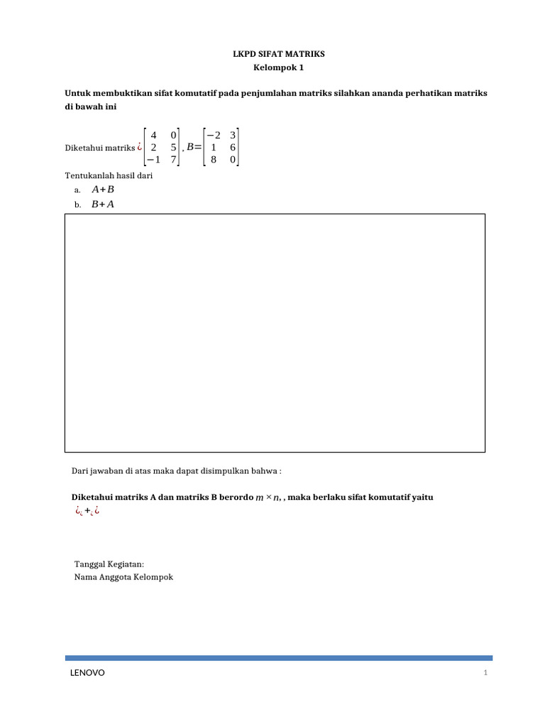 LKPD Sifat Matriks | PDF