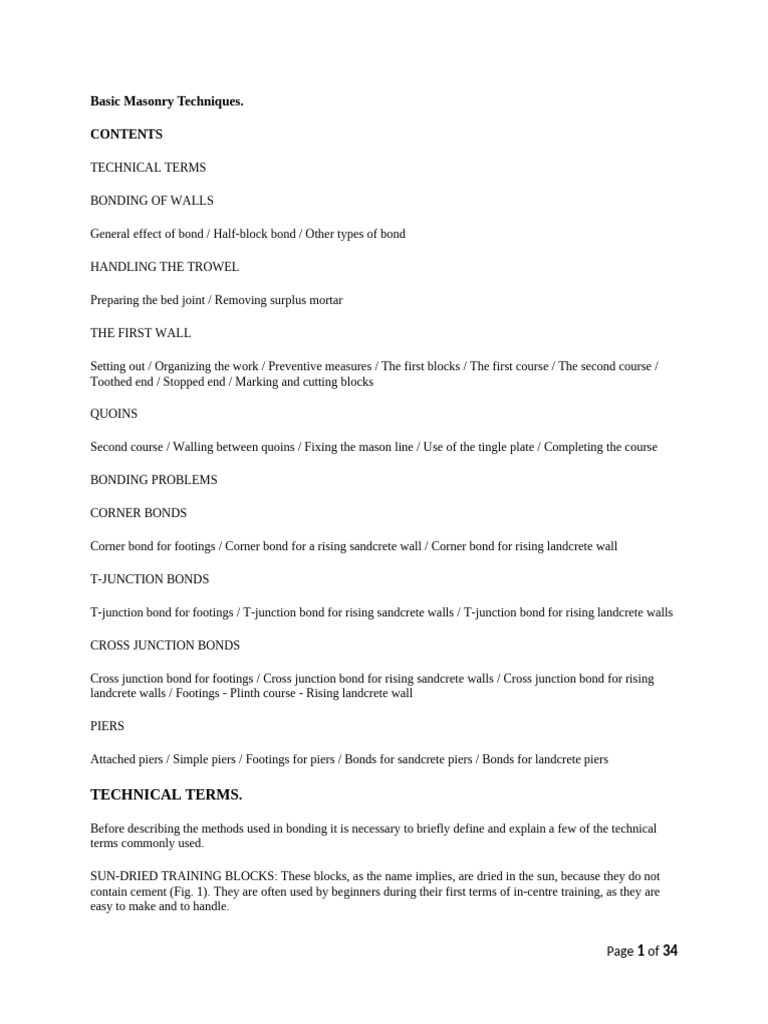 Basic Masonry Techniques | PDF | Building Engineering