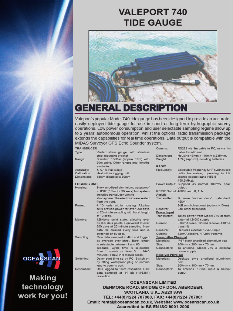 Valeport 740 Tidegauge Data Sheet | PDF | Radio | Telecommunications