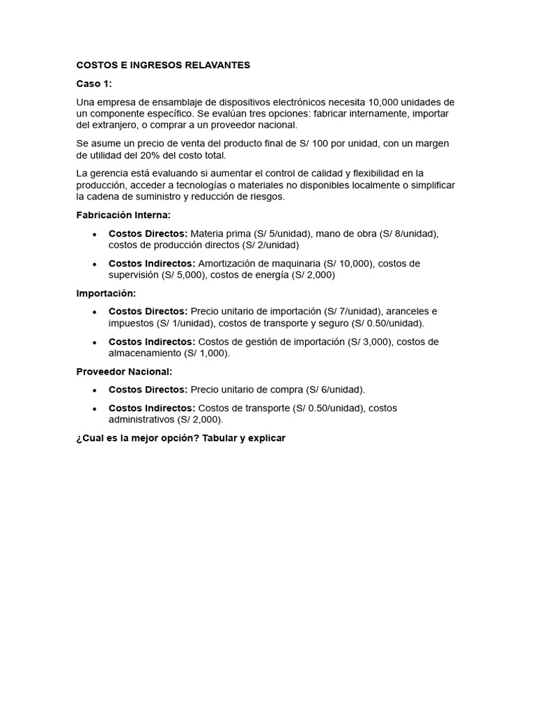 9-10 Caso Costos Relevantes | PDF