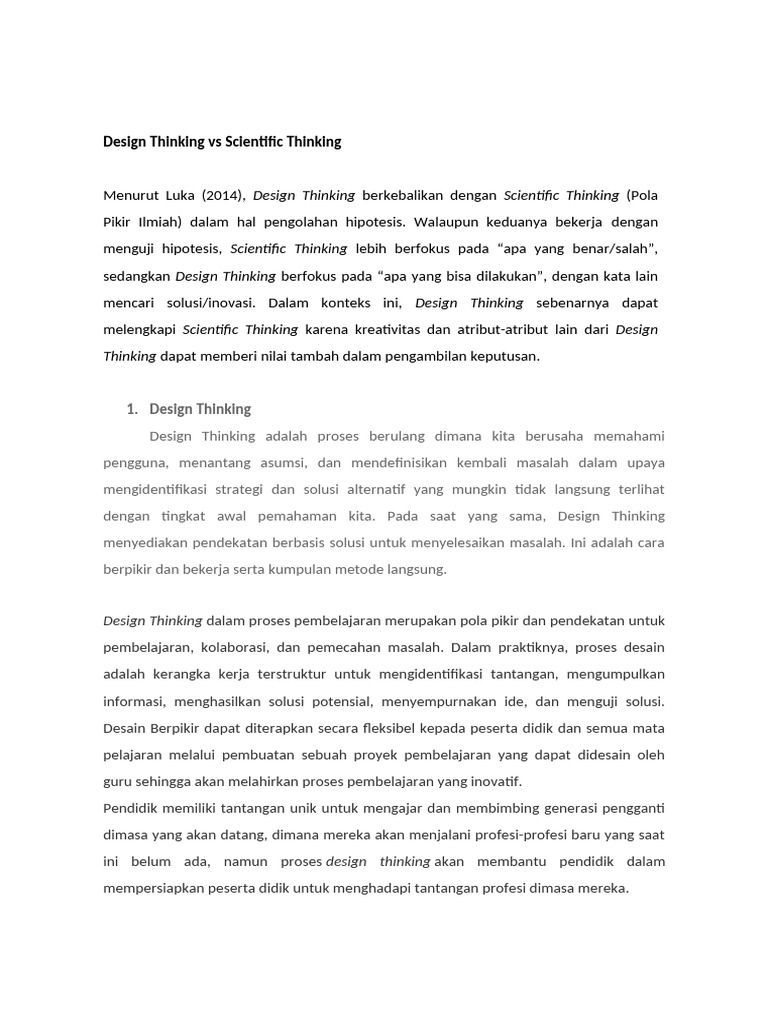 Perbandingan Design dan Scientific Thinking | PDF