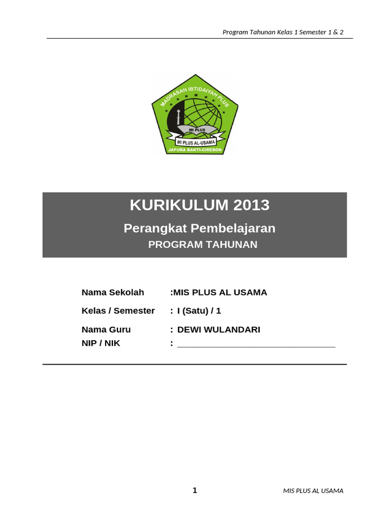 Protah Revisi Mapel Umum KLS 1 Mis Plus Alusama Kurikulum 2013 | PDF