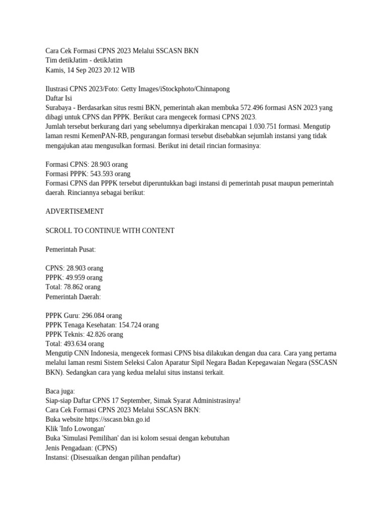 Cara Cek Formasi CPNS 2023 Melalui SSCASN BKN | PDF